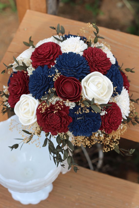 Navy Blue Wedding Marsala Flowers Modern & Romantic Marsala Wedding